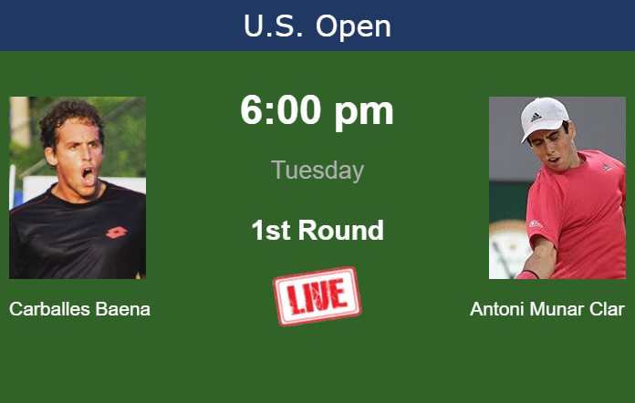 How to watch Carballes Baena vs. Antoni Munar Clar on live streaming at the U.S. Open on Tuesday ...