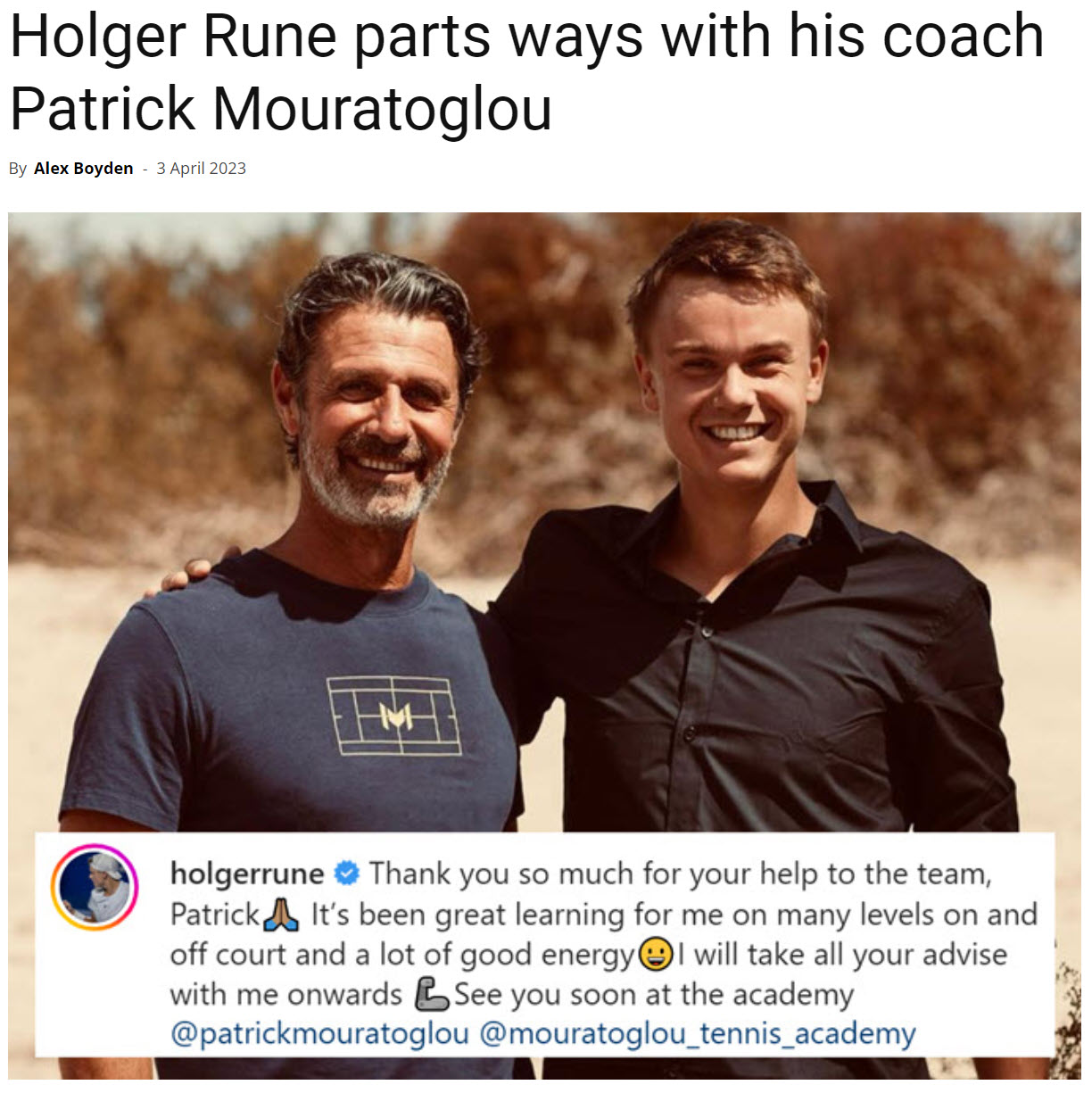 Moratouglou happy to coach Holger Rune in Monte Carlo despite official split - Tennis Tonic ...