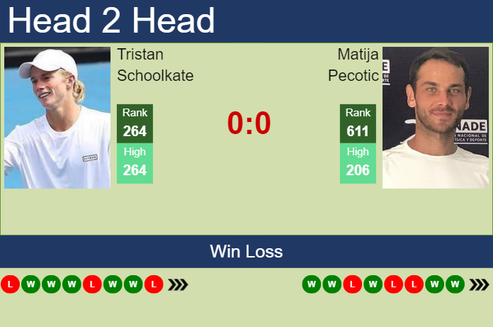 H2H, prediction of Tristan Schoolkate vs Matija Pecotic in Salinas Challenger with odds, preview ...