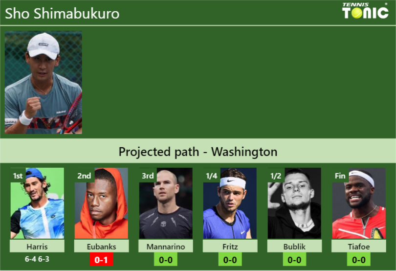 [UPDATED R2]. Prediction, H2H of Sho Shimabukuro's draw vs Eubanks, Mannarino, Fritz, Bublik ...