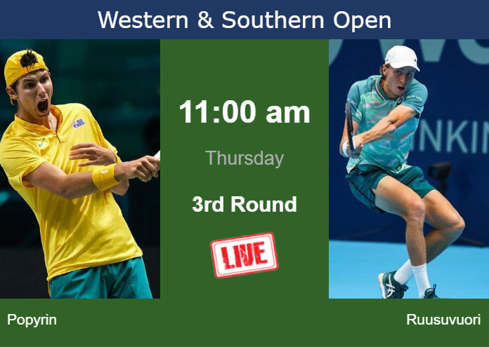 How to watch Popyrin vs. Ruusuvuori on live streaming in Cincinnati on Thursday - Tennis Tonic ...
