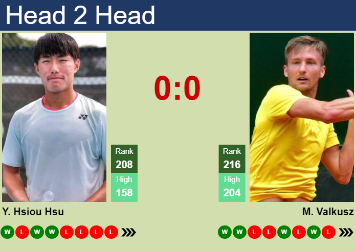 H2H, prediction of Yu Hsiou Hsu vs Mate Valkusz in Nonthaburi 1 Challenger with odds, preview ...
