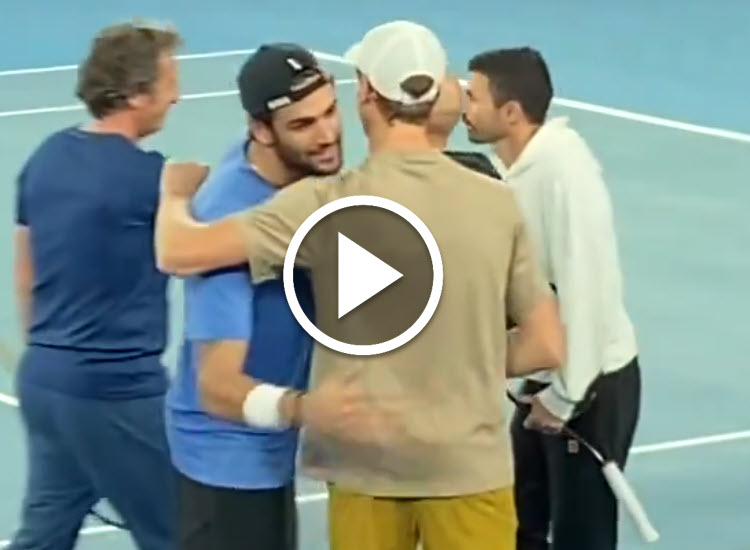 Berrettini has a lovely moment with Jannik Sinner before training with Tsitsipas at the ...