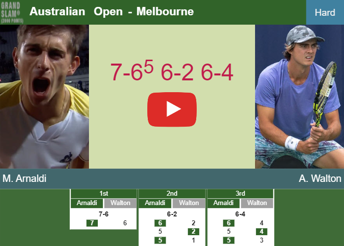 Matteo Arnaldi defeats Walton in the 1st round to play vs De Minaur or Raonic at the Australian ...