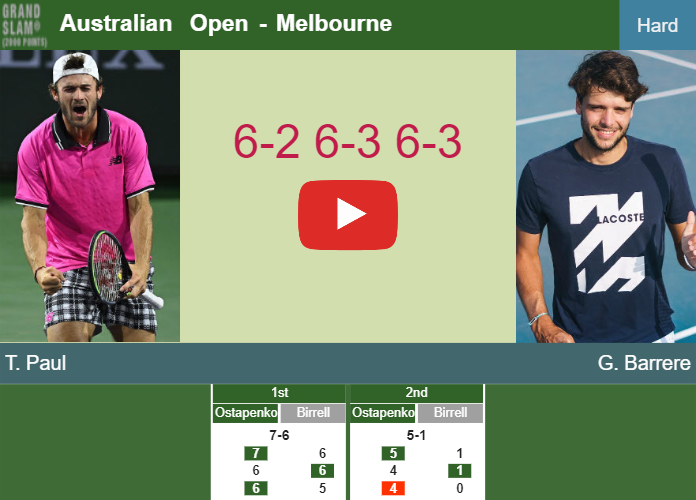 Tommy Paul overcomes Barrere in the 1st round to clash vs Draper. HIGHLIGHTS - AUSTRALIAN OPEN ...