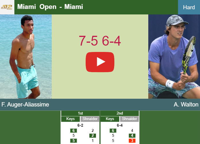 Felix Auger-Aliassime bests Walton in the 1st round to set up a battle vs Zverev at the Miami ...