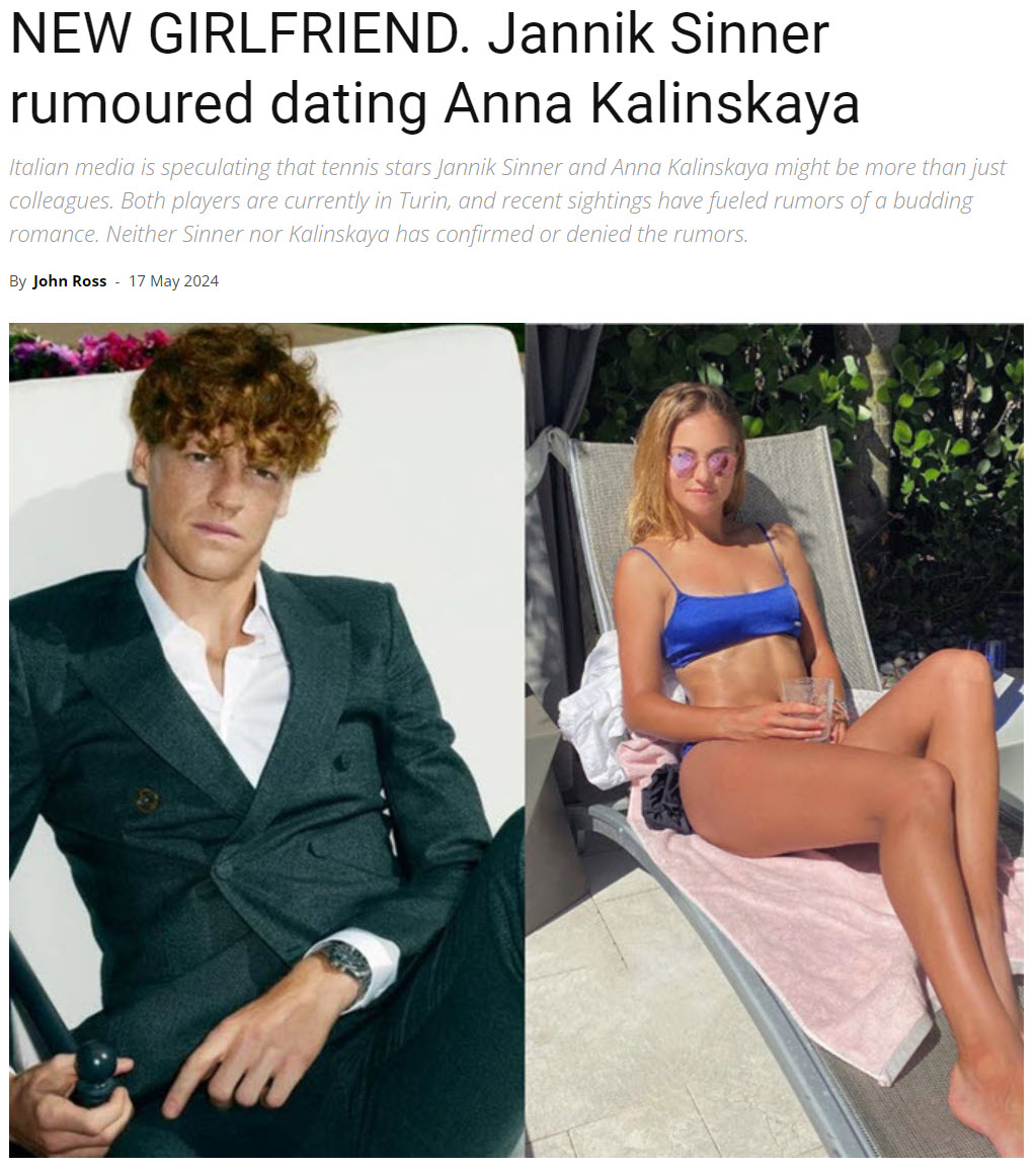 Jannik Sinner confirms that he is dating his new girlfriend Anna Kalinskaya - Tennis Tonic ...