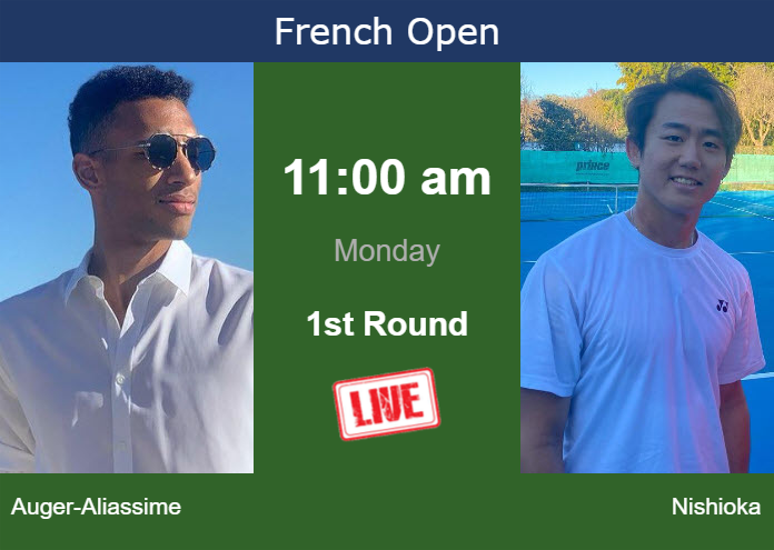 How to watch Auger-Aliassime vs. Nishioka on live streaming at the French Open on Monday ...