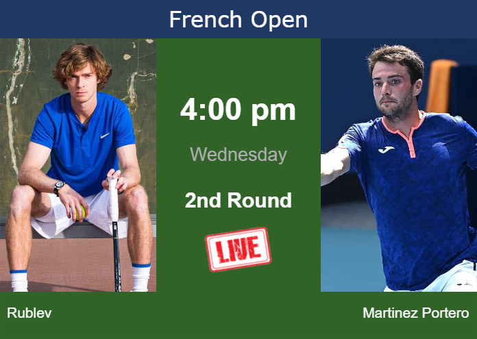 How to watch Rublev vs. Martinez Portero on live streaming at the French Open on Wednesday ...