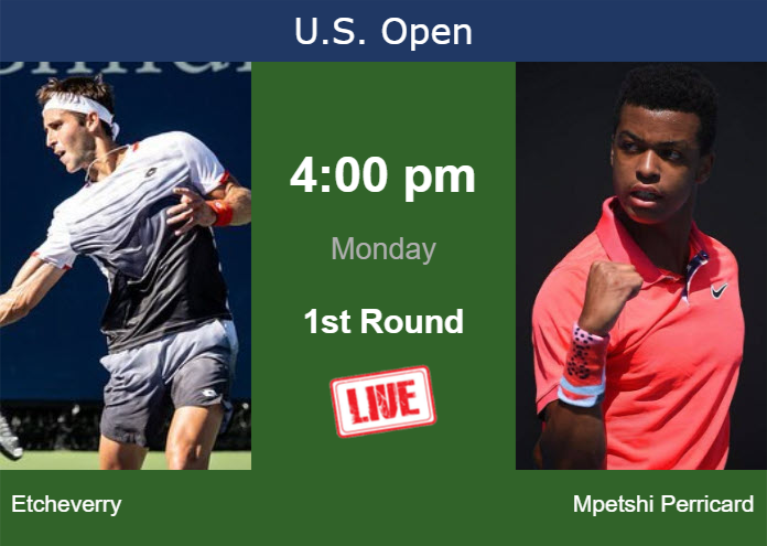 How to watch Etcheverry vs. Mpetshi Perricard on live streaming at the U.S. Open on Monday ...