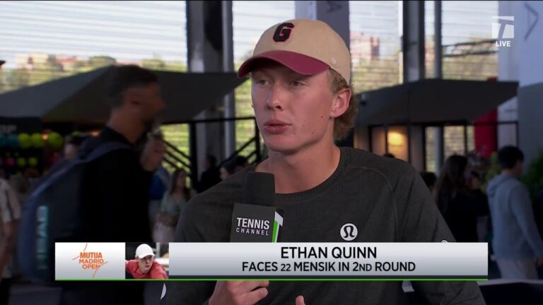 Ethan Quinn celebrates after winning his first round match in Madrid ...