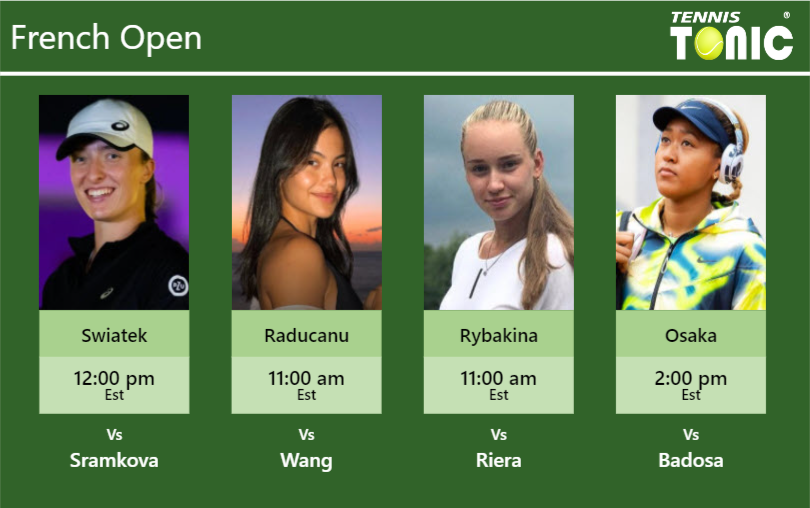 PREDICTION, PREVIEW, H2H: Swiatek, Raducanu, Rybakina and Osaka to play on Monday - French Open ...
