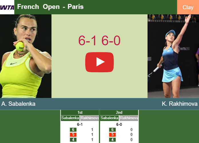 Aryna Sabalenka clobbers Rakhimova in the 1st round – FRENCH OPEN RESULTS. HIGHLIGHTS - Tennis ...