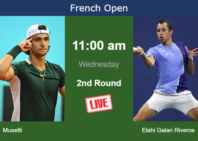 How to watch Musetti vs. Elahi Galan Riveros on live streaming at the French Open on Wednesday ...