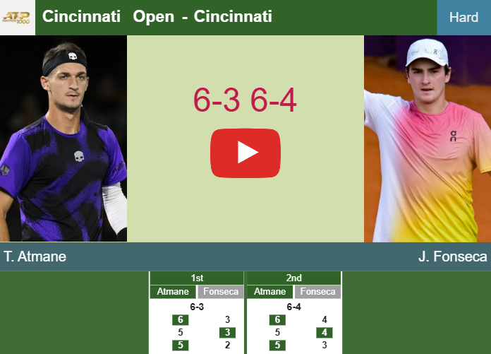 Terence Atmane upsets Fonseca in the 3rd round to set up a battle vs Fritz at the Cincinnati ...